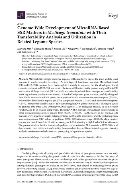 Pdf Genome Wide Development Of Mirna Based Ssr Markers In Cleistogenes Songorica With Their