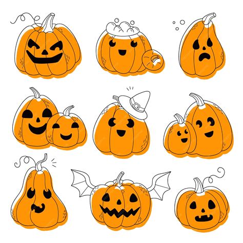Set Of Cute Halloween Spooky Pumpkin Characters Premium Vector