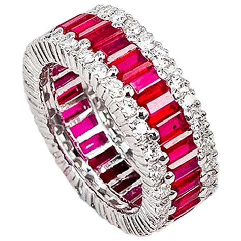 18 Karat White Gold Ruby And Diamond Small Eternity Ring For Sale At
