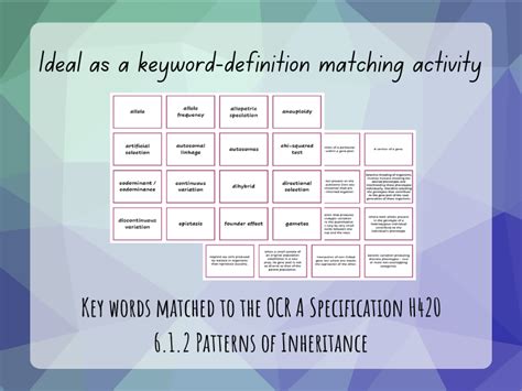 Patterns Of Inheritance Ocr Key Words Teaching Resources