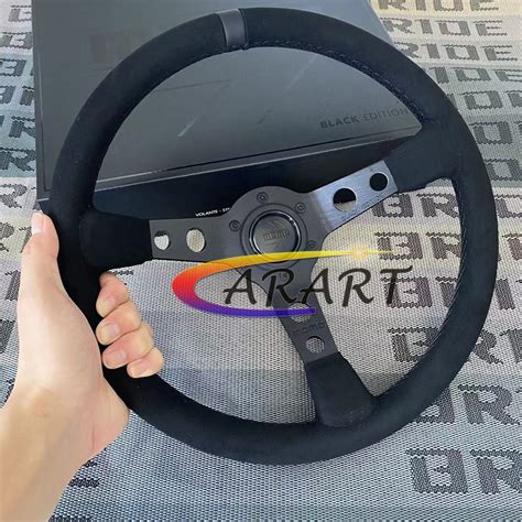 Momo Black Edition 14 นิ้ว 340 มม หนังแท้ Suede เว้าลึกรถ Momo พวงมาลัย Drift Racing Shopee