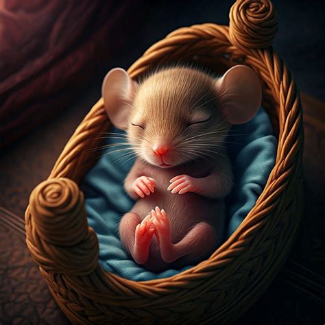 Whimsical Fantasy Mouse Cub In Dollhouse Crib Ai Art