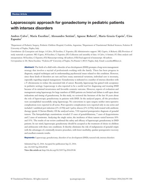 Pdf Laparoscopic Approach For Gonadectomy In Pediatric Patients With