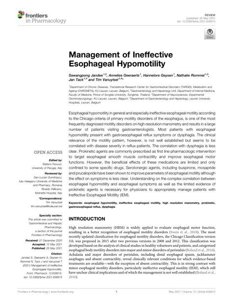 Pdf Management Of Ineffective Esophageal Hypomotility