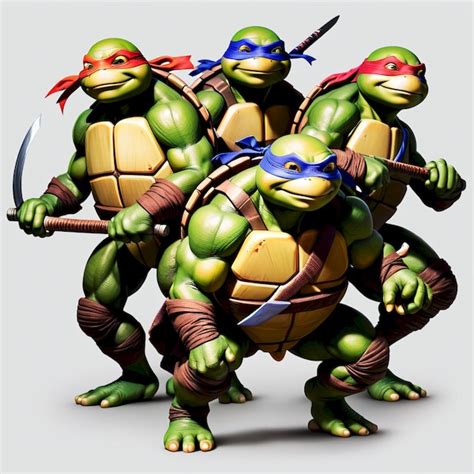 Three Turtles With A Sword In Their Hands Premium Ai Generated Image