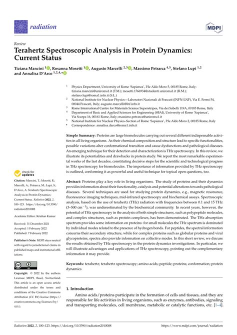 Pdf Terahertz Spectroscopic Analysis In Protein Dynamics Current Status