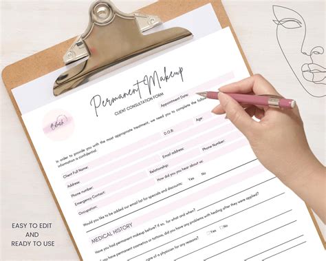 Editable Pmu Forms For Esthetician Permanent Makeup Client Intake Form