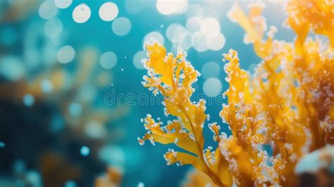 Golden Seaweed Illuminated By Ocean Light With Blurred Background