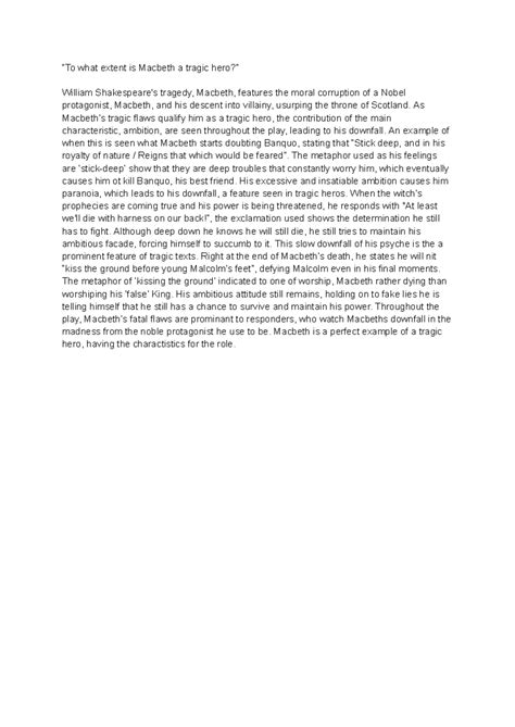 Macbeth Practice Question “to What Extent Is Macbeth A Tragic Hero