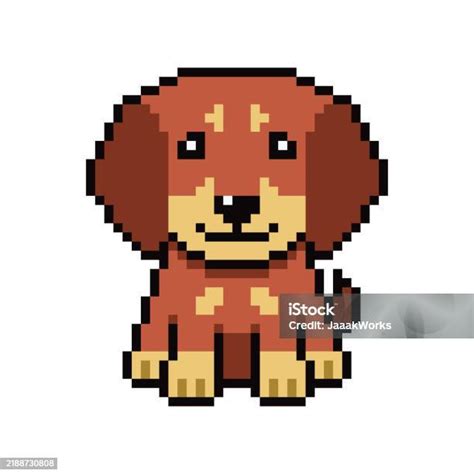 Pixel Art Cute Dachshund Dog Vector In Retro Style向量圖形及更多做表情圖片 做表情