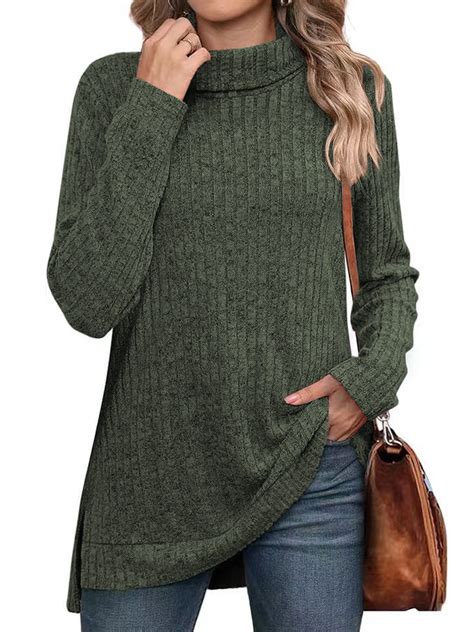 Shibever Long Sleeve Tops For Womens Sweaters Fall Turtleneck Fashion