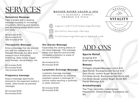 Vitality Massage Therapy — Maison Noire Salon And Spa