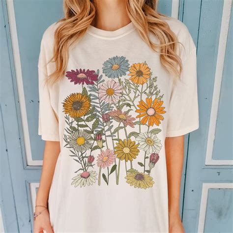 Retro Wildflower Shirt Comfort Colors Oversized Spring Flower Shirt