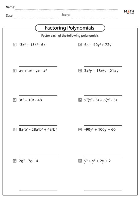 Factoring Polynomials Worksheets With Answer Key Worksheets Library