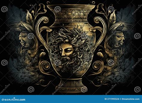 Erebus Greek Mythology God Black Gold Vase By Generative Ai Stock