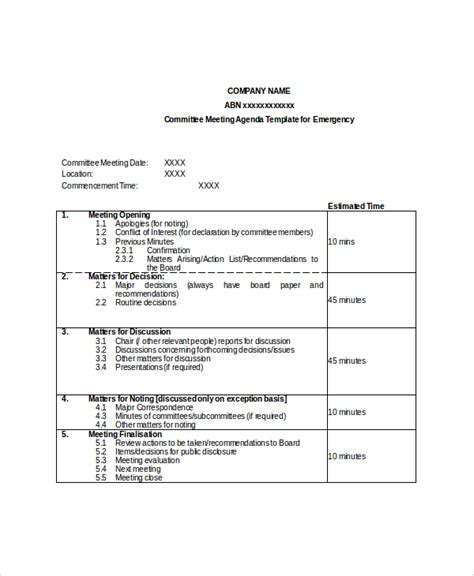 16 Committee Meeting Agenda Templates Sample Example Format Download