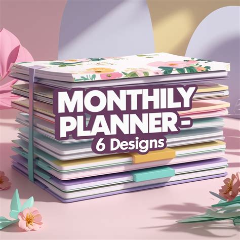 Printable Monthly Planner 6 Unique Designs Undated Digital Planner