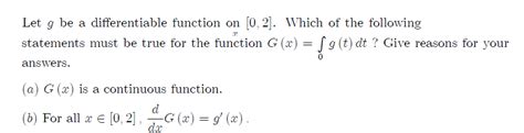 Solved Let G Be A Differentiable Function On Which Of Chegg