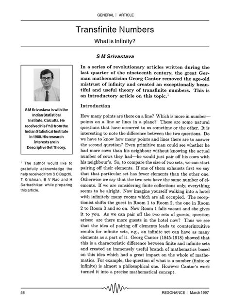 Srivastava Transfinite Numbers What Is Infinity Pdf Infinity