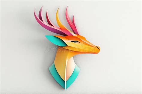 Stag Head 3d Cut Paper Style Wall Art Abstract Isolated Stock