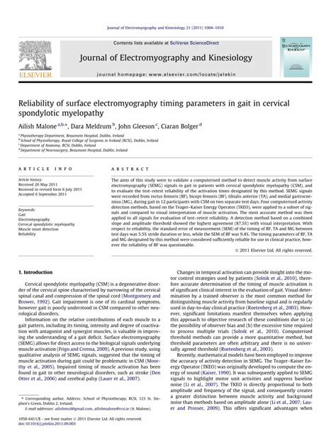 Pdf Reliability Of Surface Electromyography Timing Parameters In Gait