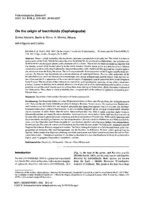 Pdf On The Origin Of Bactritoids Cephalopoda