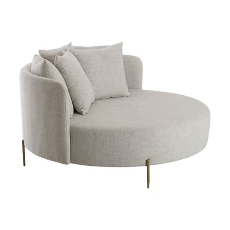 Chaise Sofá Redonda Modelo Almeria Tecido Linho Pés Aço Dourado Fosco