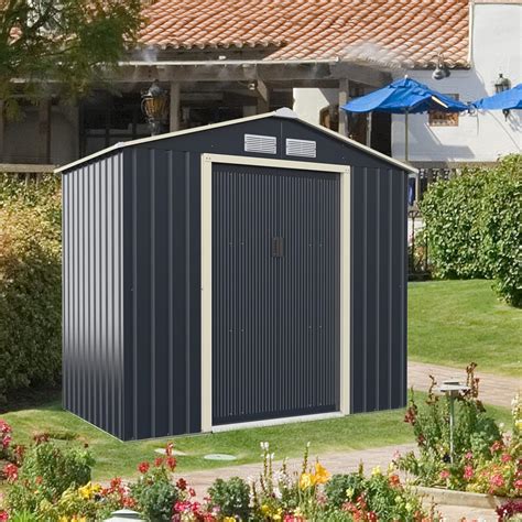Ironmax 7x4 Ft Outdoor Storage Shed Galvanized Steel Garden Shed Wdouble Sliding Doors And Air