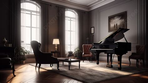 Piano And Armchair Adorned Classic Living Room In 3d Rendering