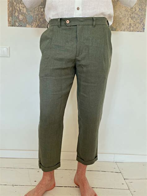 Capri Linen Pants Linen Pants Men Casual Cropped Beach Pants Mens