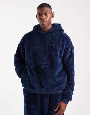 Loungeable Sherpa Hooded Lounge Top In Navy Asos