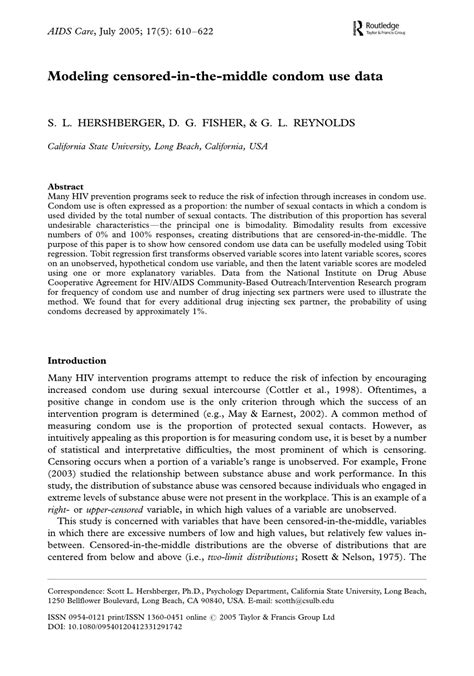 Pdf Modeling Censored In The Middle Condom Use Data