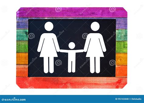 Lesbische Familie Met Kind Wit Teken Op Een Bord Kleuren Van De