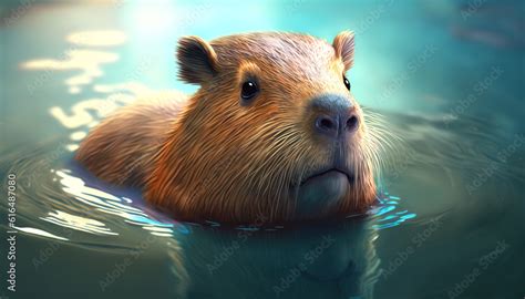 Graceful Capybara In A Pristine Waterway Generative Ai Technology