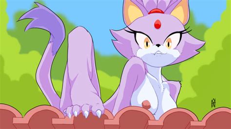 Rule 34 Anthro Biting Lip Blaze The Cat Breasts Domestic Cat Felid Feline Felis Female Gem