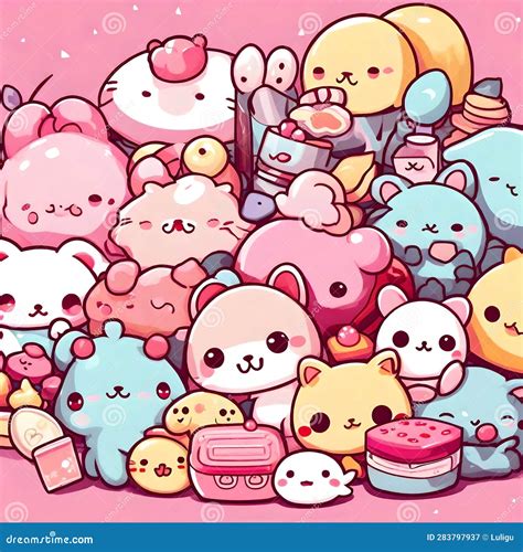 Sweet Kawaii Stack Pastel Delight Wallpaper Stock Illustration