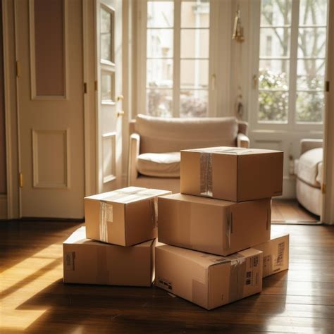 Photo Of Small Pile Of Parcel Box Delivery Package In Middle Of Livingroom Premium Ai