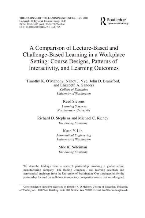 Pdf A Comparison Of Lecture Based And Challenge Based Learning In A Workplace Setting Course