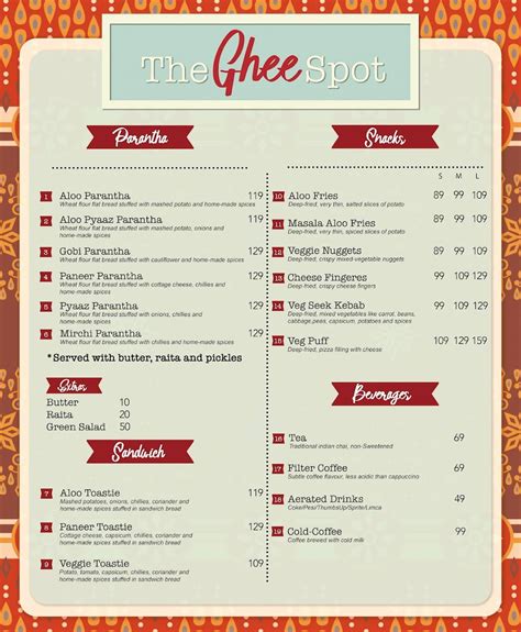 Menu At The Ghee Spot Delhi