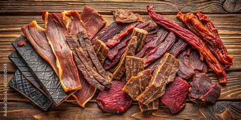 Detailed Generative Rendering Of Various Types Of Beef Jerky Displayed