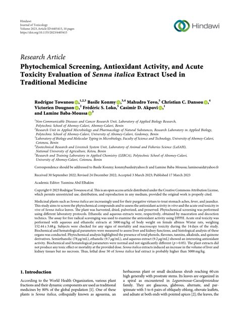 Pdf Phytochemical Screening Antioxidant Activity And Acute Toxicity