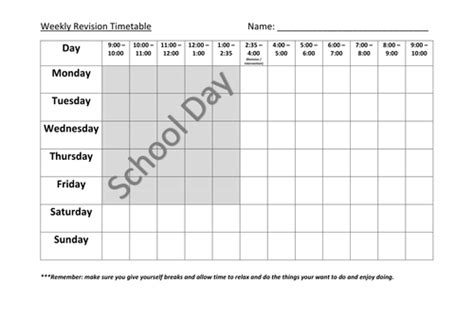 Revision Timetable Teaching Resources