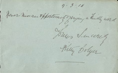 Kitty Colyer Autograph Quotation Signed 09 03 1918 Historyforsale Item 78711