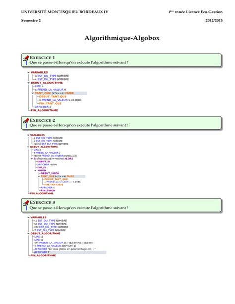 Algorithmique Algobox