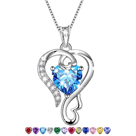 Beautlace 925 Sterling Silver Love Heart Necklace March Birthstone