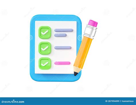 Checklist Render 3d Paper Clipboard Task Board Check List Illustration And Office Pencil