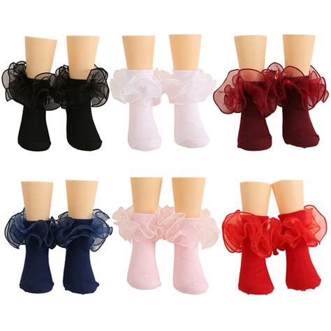 Baozhuss Girls Ruffle Socks Double Lace Frilly Cotton Dress Socks 6