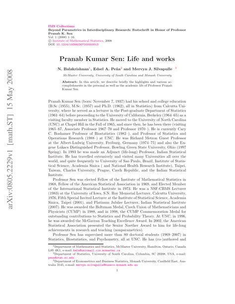 Pdf Pranab Kumar Sen Life And Works