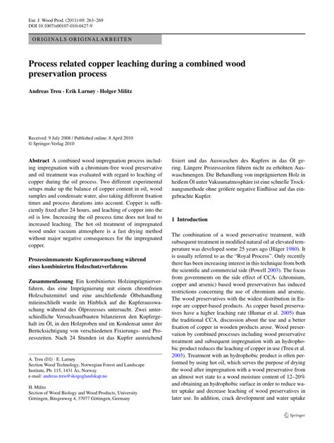 Pdf Process Related Copper Leaching During A Combined Wood