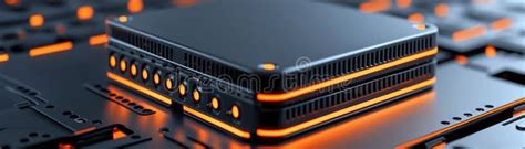 Futuristic Microprocessor On Circuit Board With Glowing Orange Lights In Technology Setting